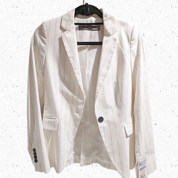 Zara | Jackets & Coats | Nwt Zara Pinstripe Blazer Xs White | Poshmark